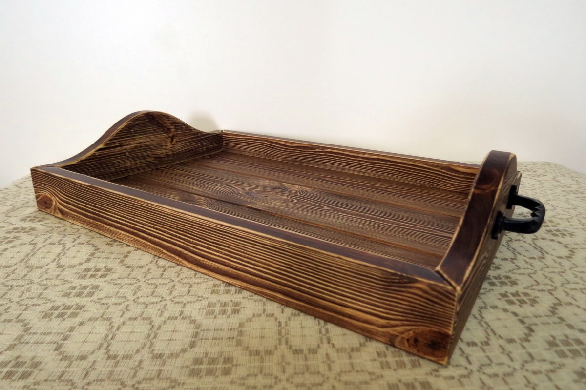 Coffee Table Tray Rustic Wood Tray Tray With Handles Solid Wood Tray ...