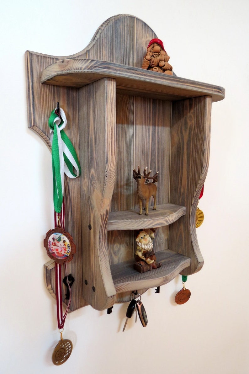 Wood Key Holder Small Rustic Shelf Wall Wood Shelf Shelf With Hooks ...