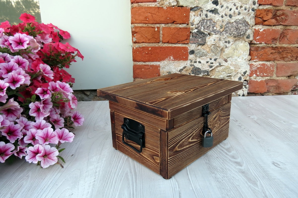 Brown Rustic Wood Box Farmhouse Kitchen Box Boho Boxes Recipe Box ...