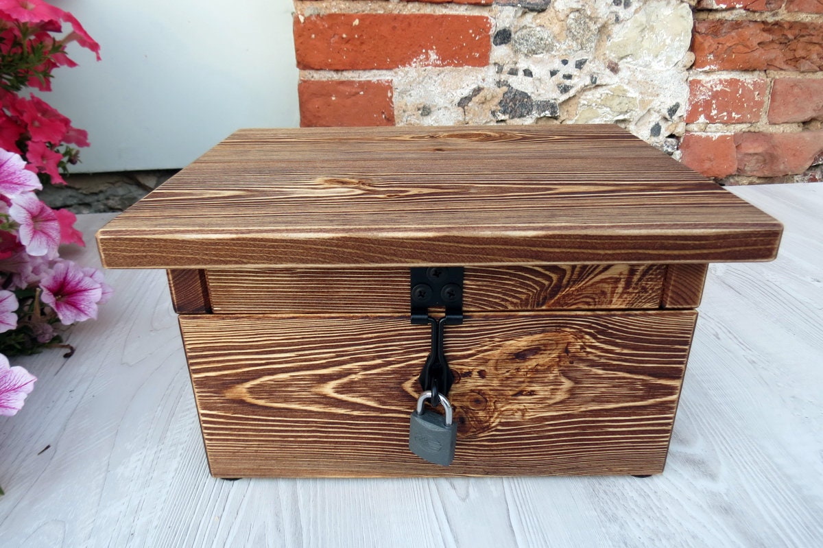 Brown Rustic Wood Box Farmhouse Kitchen Box Boho Boxes Recipe Box ...
