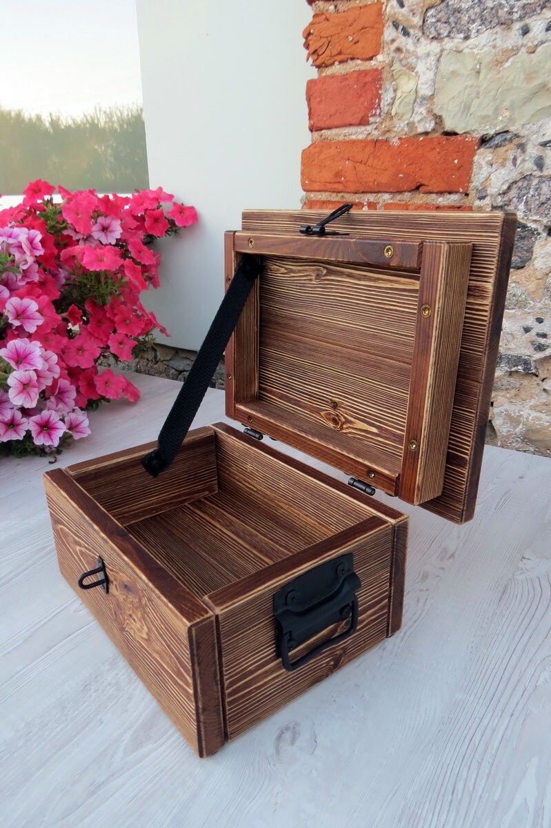 Brown Rustic Wood Box Farmhouse Kitchen Box Boho Boxes Recipe Box ...
