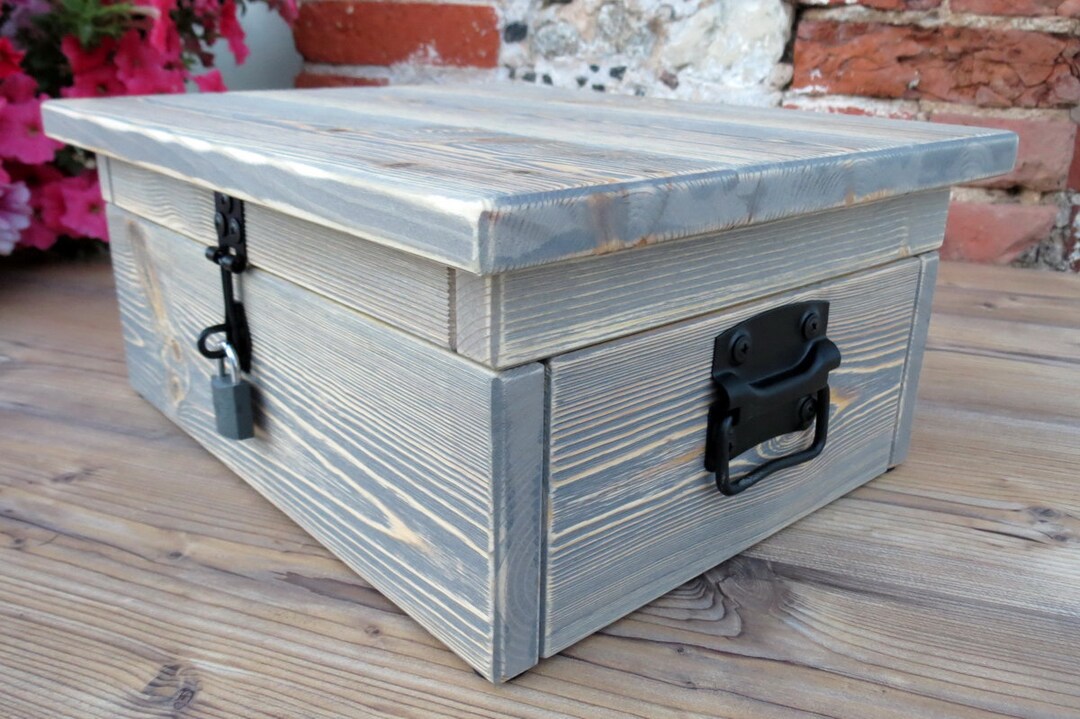 Gray Wood Card Box Rustic Wood Chest Keepsake Chest Wedding Card Box ...