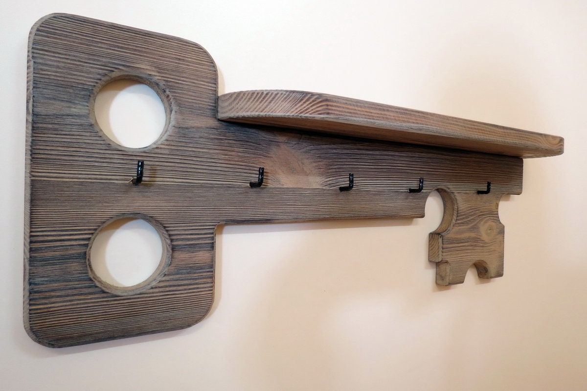 Rustic Wood Key Shelf Wood Key Hook Key Holder Rustic Key Shelf Wood ...