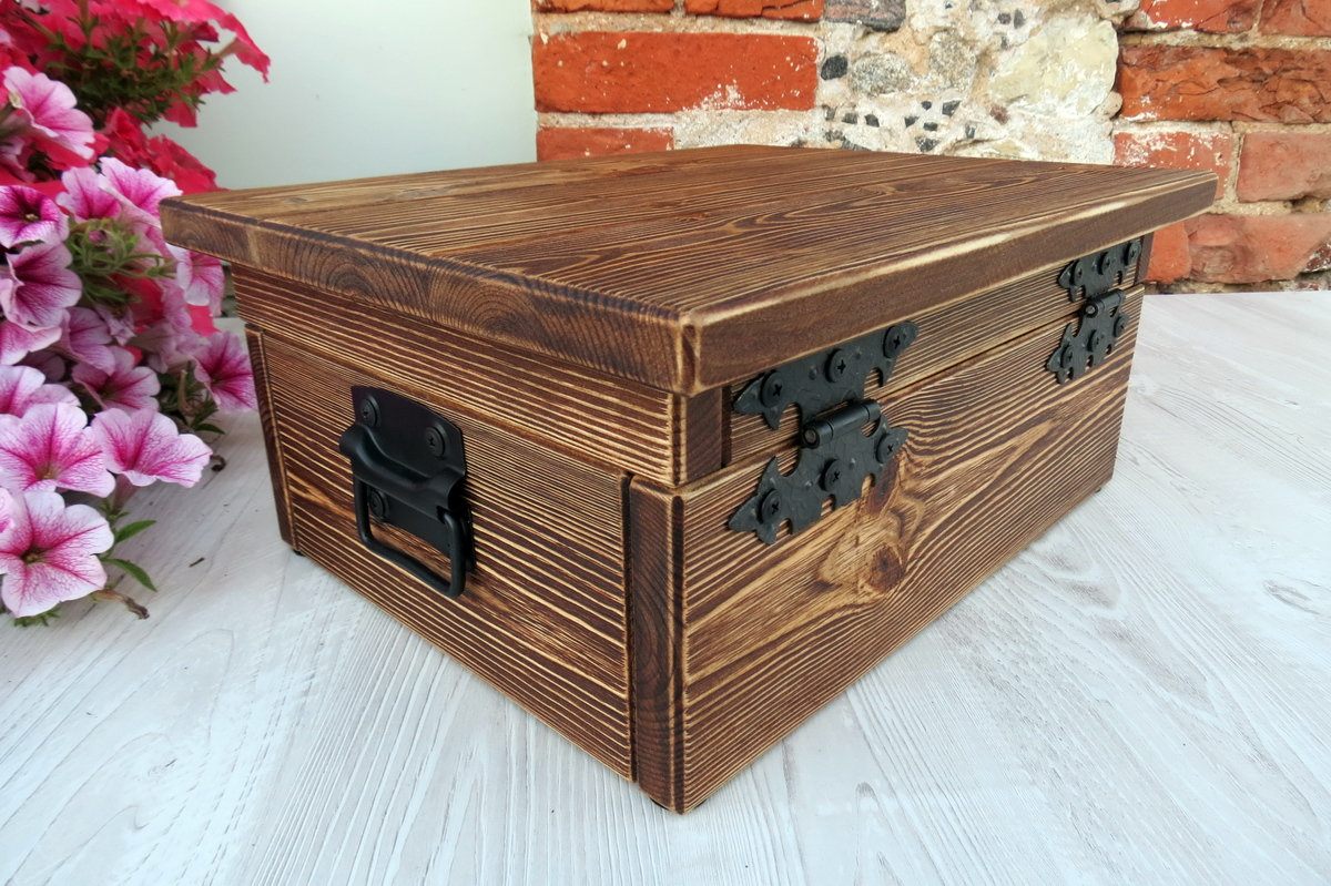Rustic Wood Card Box Large Wood Card Box Brown Rustic Box Keepsake ...