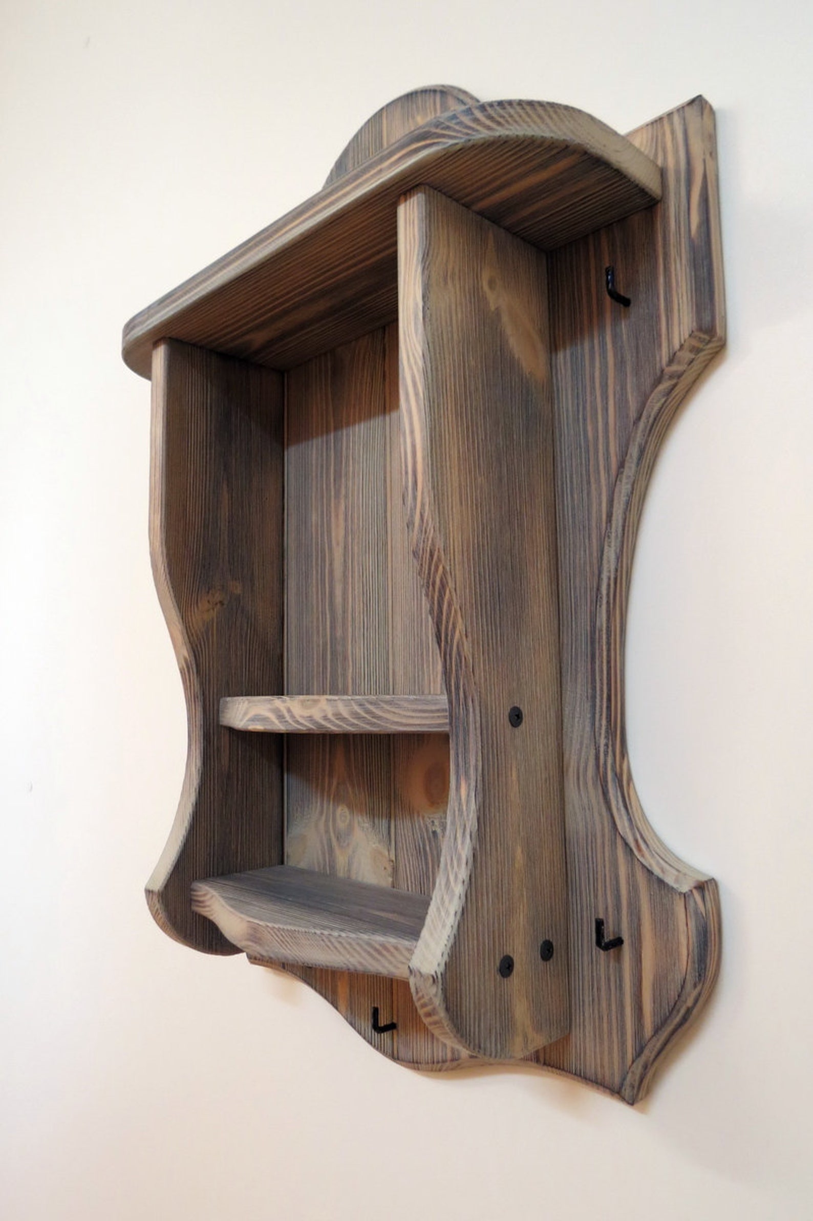 Wood Key Holder Small Rustic Shelf Wall Wood Shelf Shelf With Hooks ...