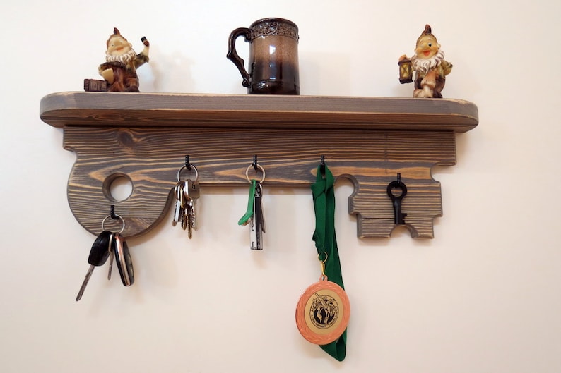 Small Rustic Shelf Wood Key Holder Floating Shelf Key Hanger Farmhouse ...