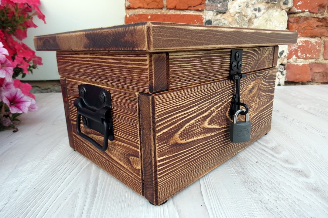 Brown Rustic Wood Box Farmhouse Kitchen Box Boho Boxes Recipe Box ...