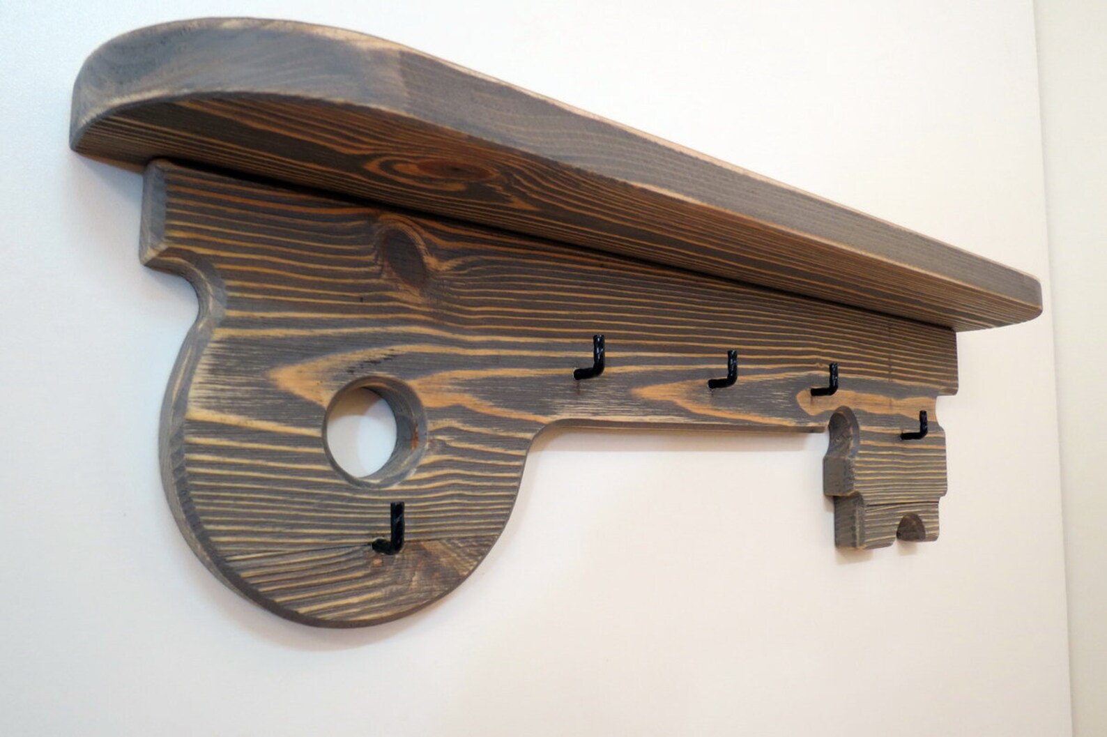 Small Rustic Shelf Wood Key Holder Floating Shelf Key Hanger Farmhouse ...