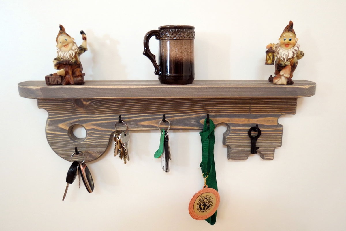 Small Rustic Shelf Wood Key Holder Floating Shelf Key Hanger Farmhouse ...