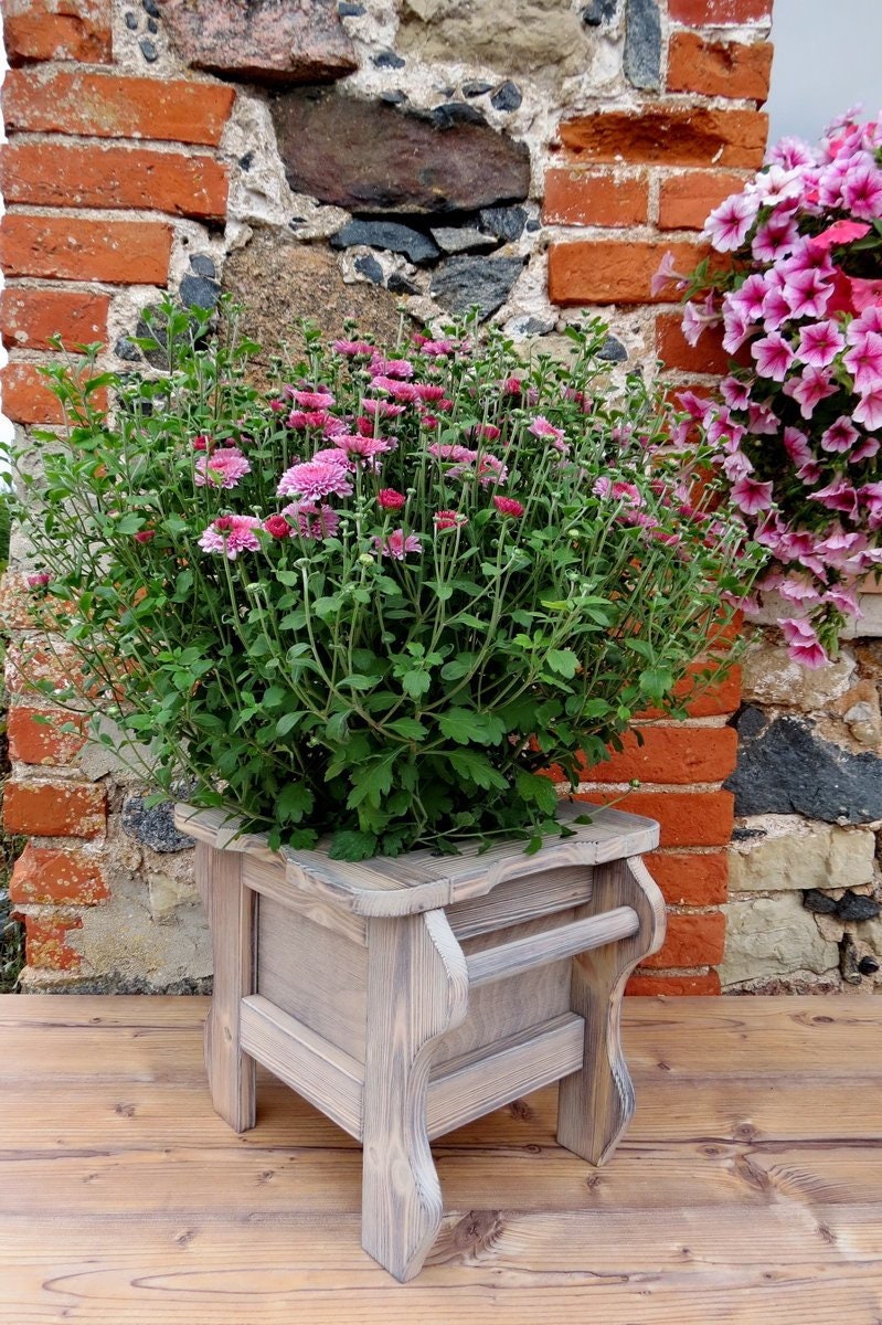 Rustic Wood Flower Pot Indoor Stand Farmhouse Gray Solid Pine - Etsy