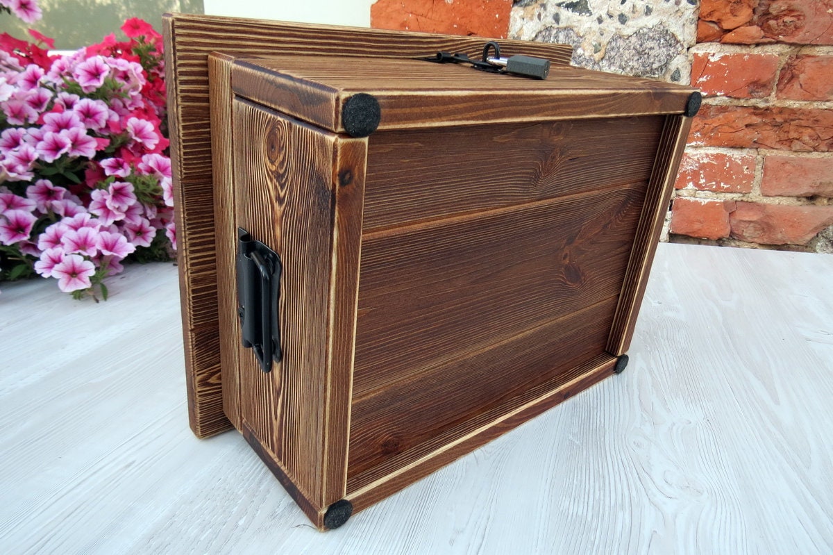 Rustic wood card box Large wood card box Brown rustic box | Etsy