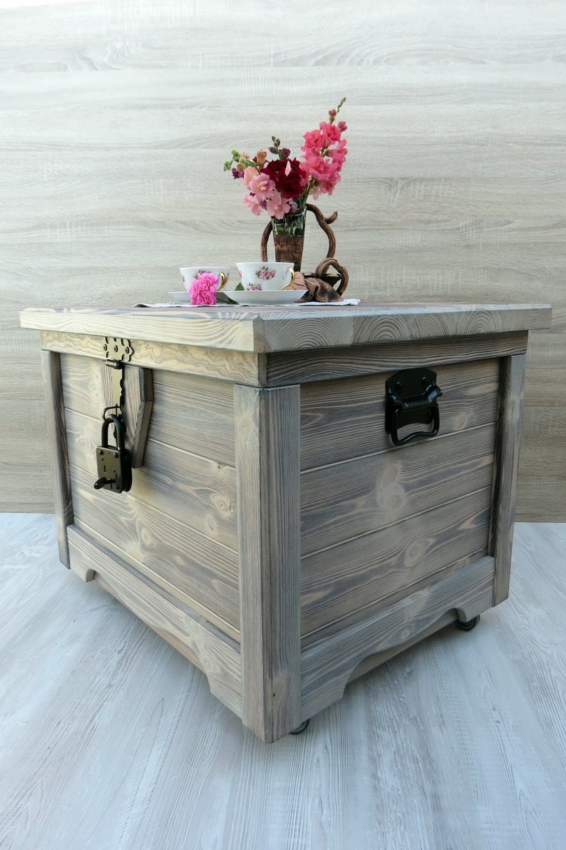 Farmhouse Coffee Table on Wheels Large Rustic Wood Chest Farmhouse ...