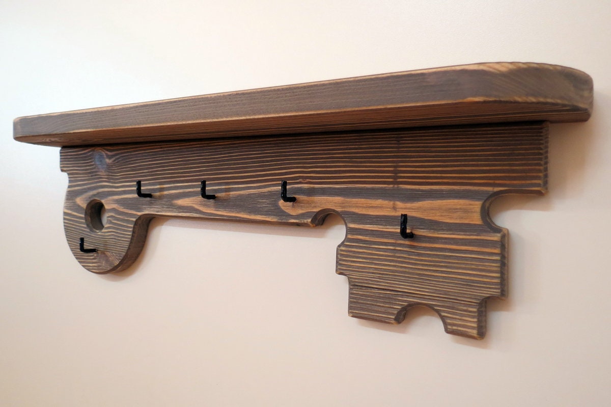 Small Rustic Shelf Wood Key Holder Floating Shelf Key Hanger Farmhouse ...
