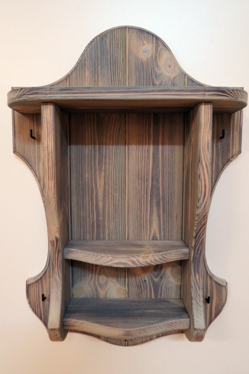 Wood Key Holder Small Rustic Shelf Wall Wood Shelf Shelf With Hooks ...