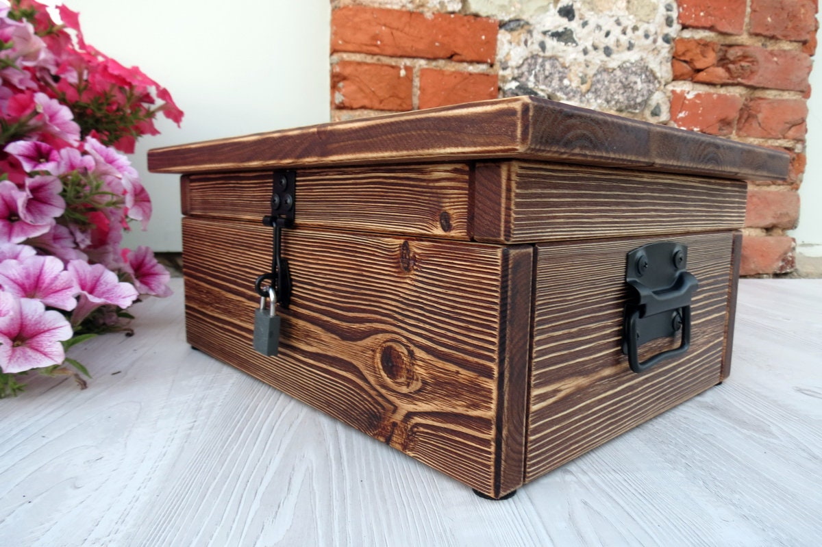 Rustic Wood Card Box Large Wood Card Box Brown Rustic Box Keepsake ...