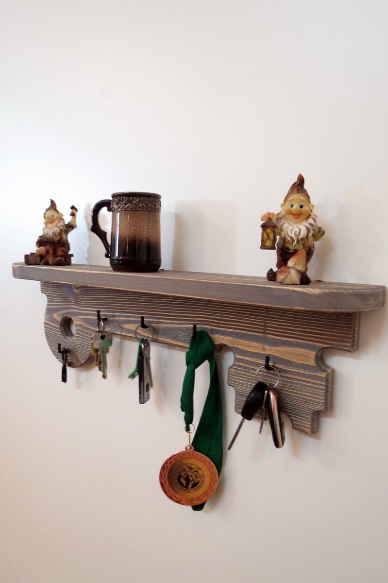 Small Rustic Shelf Wood Key Holder Floating Shelf Key Hanger Farmhouse ...
