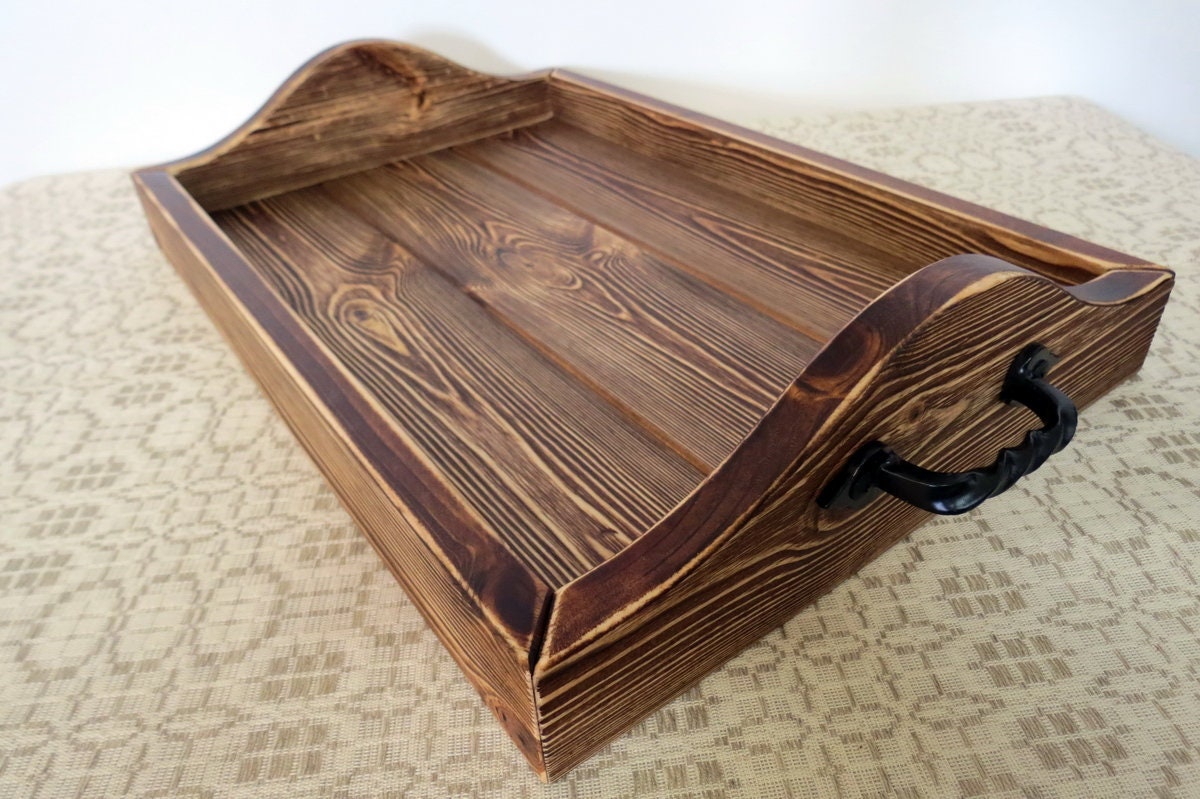 Coffee Table Tray Rustic Wood Tray Tray With Handles Solid Wood Tray ...