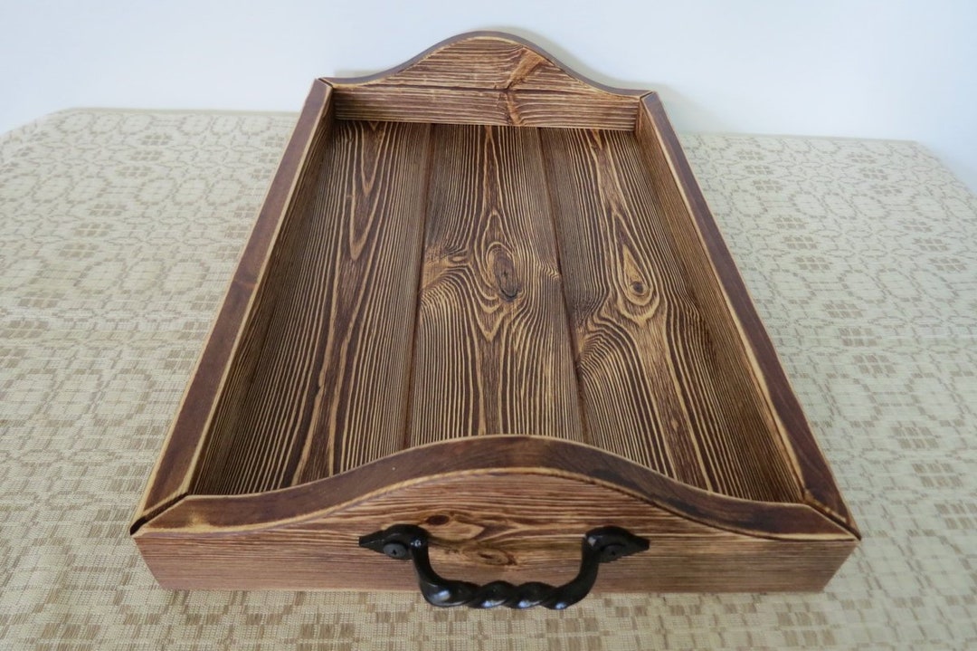 Coffee Table Tray Rustic Wood Tray Tray With Handles Solid Wood Tray ...