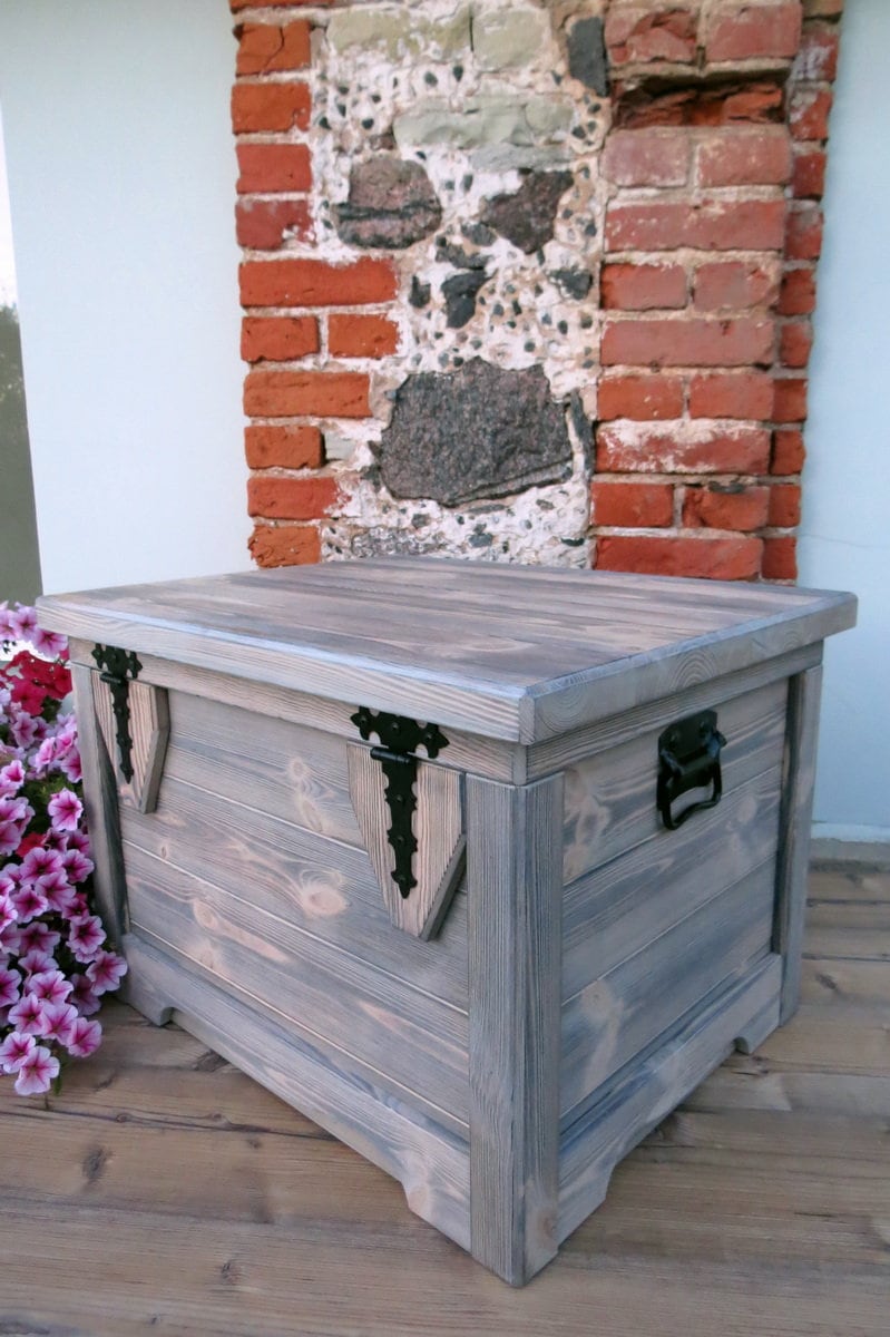 Large Rustic Wood Chest Farmhouse Decor Rustic Country Treasure Chest ...