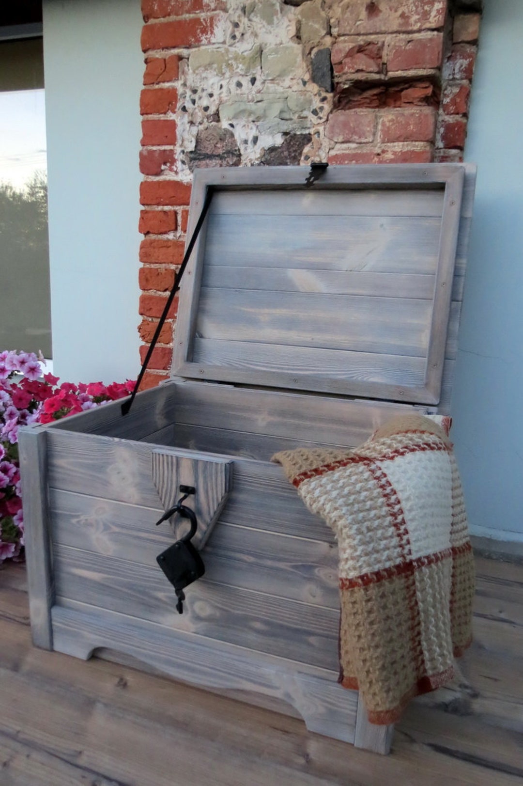 Large Rustic Wood Chest Farmhouse Decor Rustic Country Treasure Chest ...