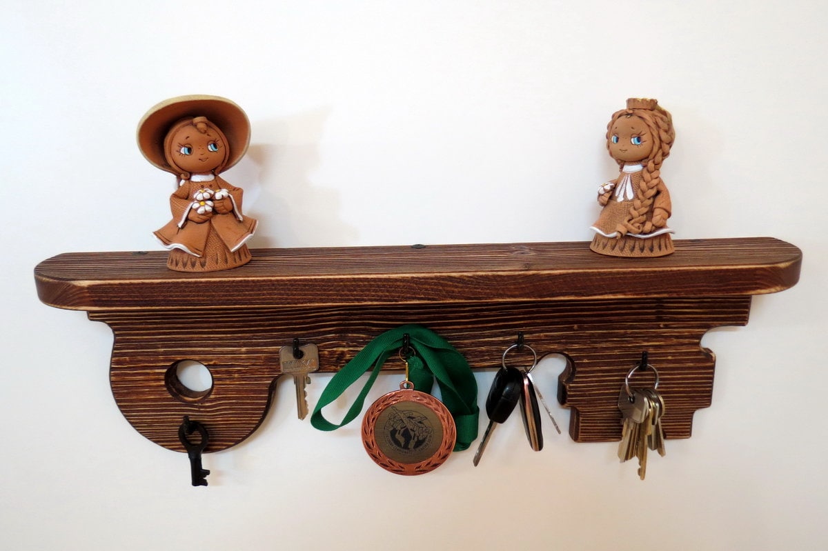 Rustic Wood Key Farmhouse Key Shelf Wooden Wall Rack Small Rustic Shelf ...