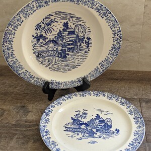 Vintage Blue/white Plate and Platter Set - Etsy