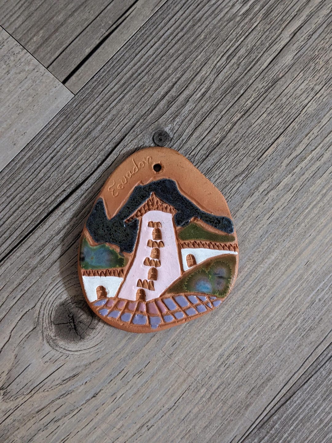 Vintage Hand Painted Clay Medallion With Ecuadorian Village Scene - Etsy