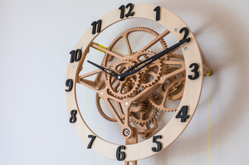 Wooden Mechanical Gear Clock CNC File: Laser Cut DXF Plan - Etsy