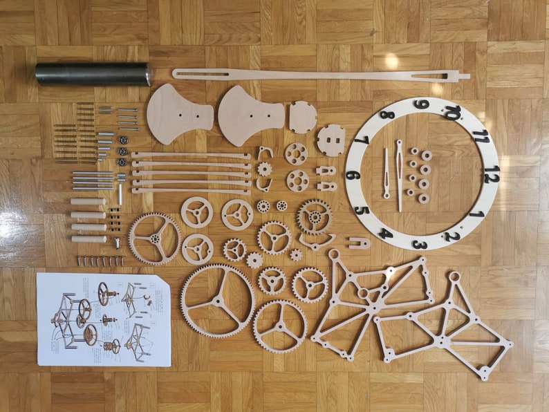 Wooden Mechanical Gear Clock CNC File: Laser Cut DXF Plan - Etsy