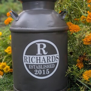 Milk Can Decal, Family Name Vinyl Decal, Vinyl Decal for Flower Pot ...