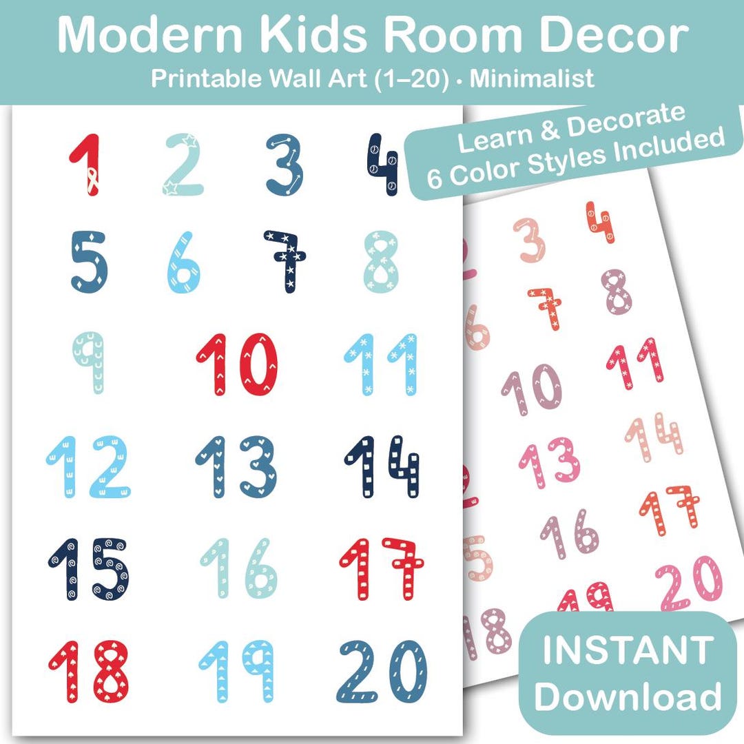 Numbers 1–20 Wall Art Printable | Kids Room Decor | Nursery Numbers ...