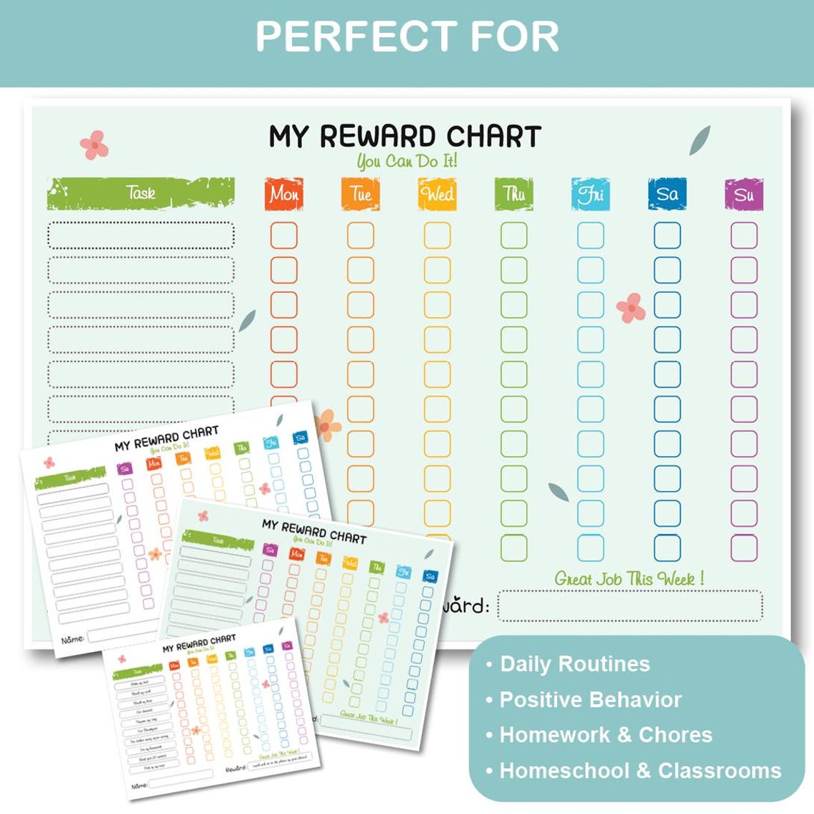Kids Reward Chart Printable | Weekly Behavior Chart for Kids | Editable ...