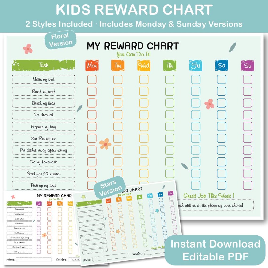 Kids Reward Chart Printable | Weekly Behavior Chart for Kids | Editable ...