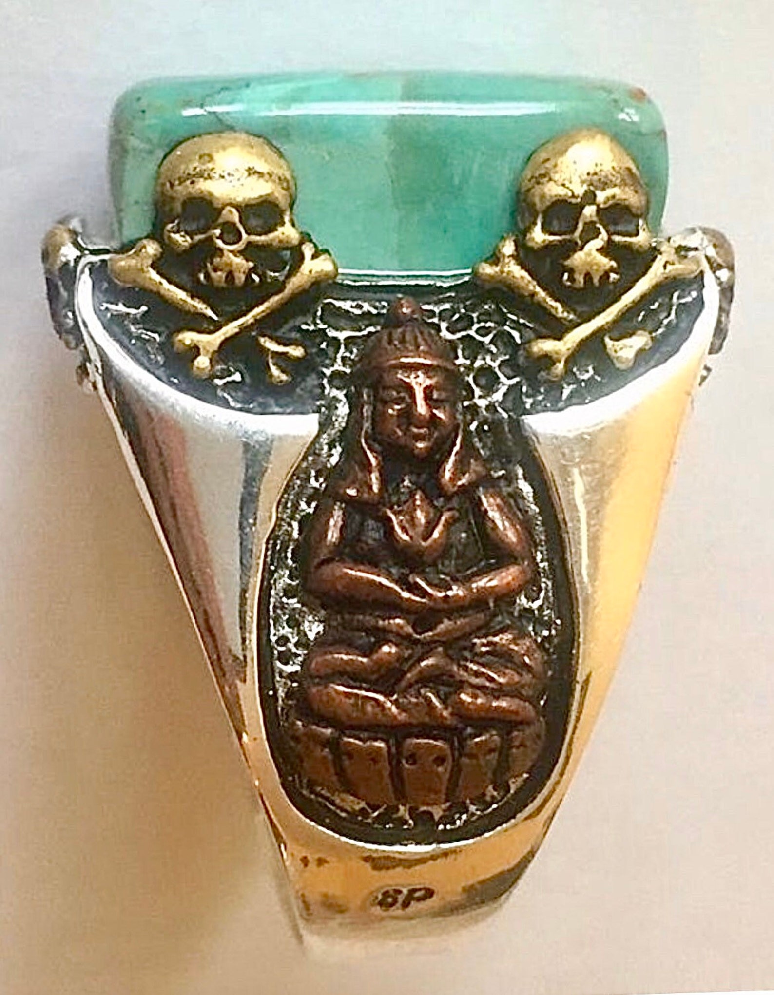 SALE 1900s 20s 30s 40s 50s Skull Buddha Biker Turquoise Stone Ring ...