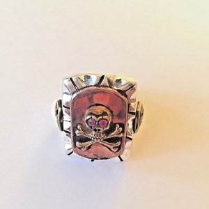 1940s 50s Massive Mexican Biker Novelty Skull Ring Tattoo Rockabilly ...
