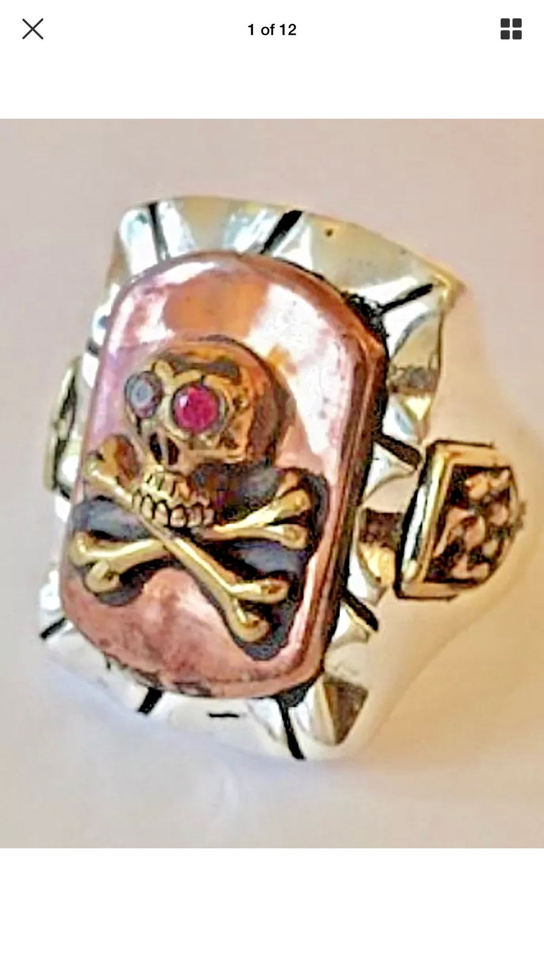 1940s 50s Massive Mexican Biker Novelty Skull Ring Tattoo Rockabilly ...