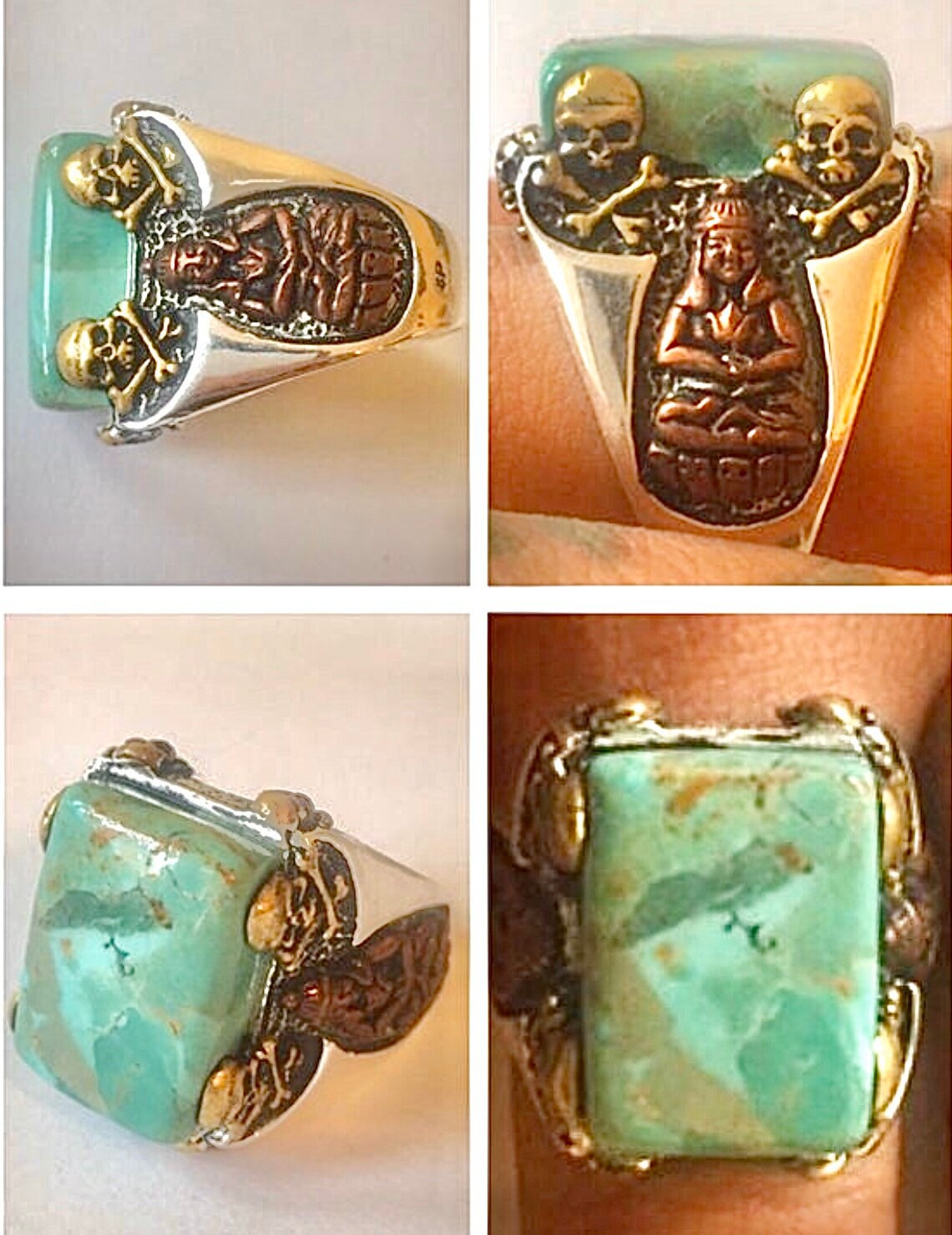 SALE 1900s 20s 30s 40s 50s Skull Buddha Biker Turquoise Stone Ring ...