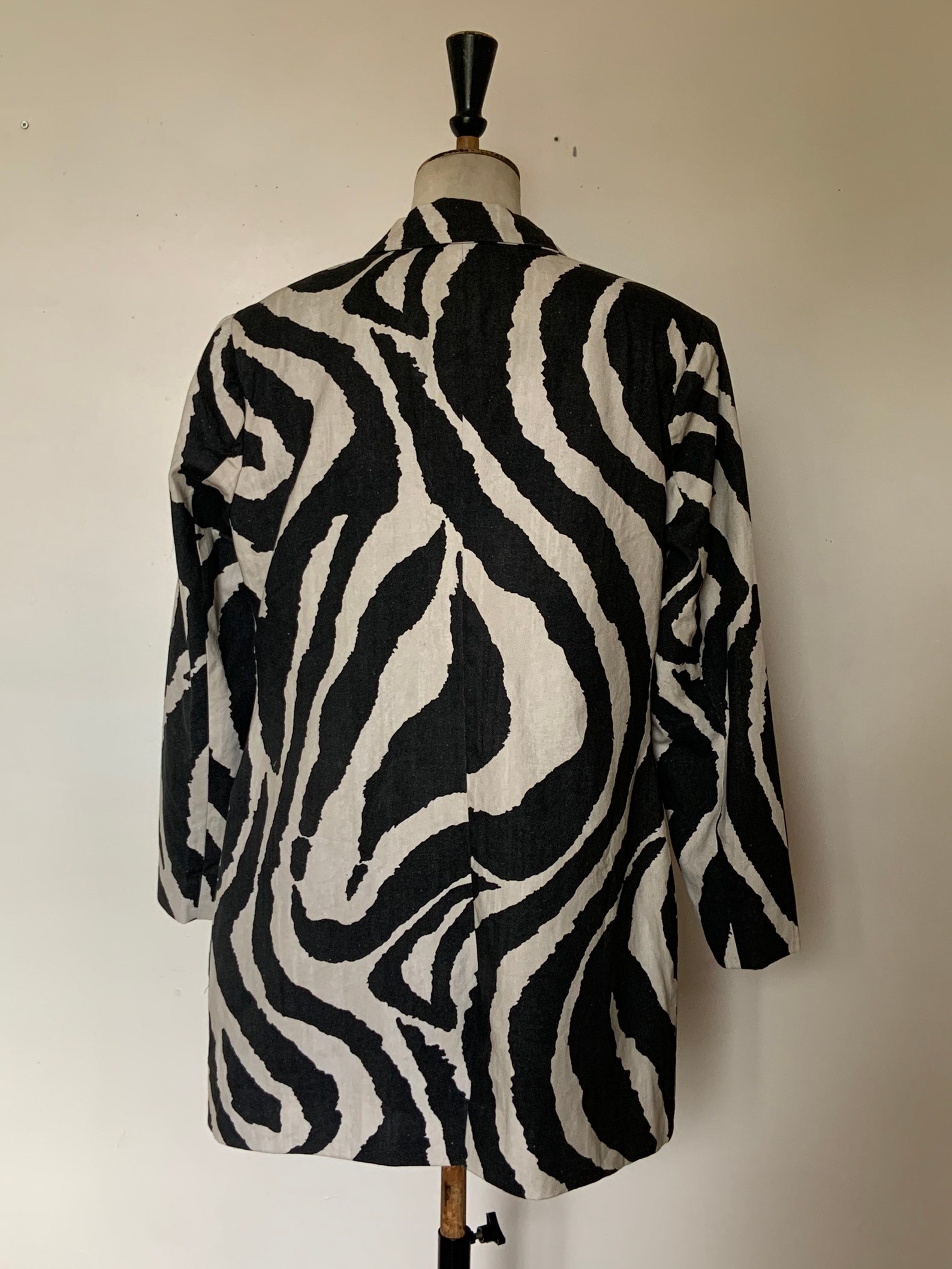 Zebra Print Linen Cream and Black Oversized Blazer With Black Lining ...