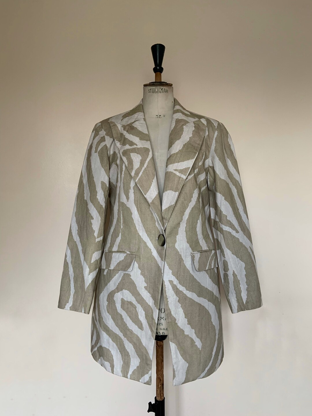 Zebra Print Linen Cream and Beige Oversized Blazer With Beige Lining ...