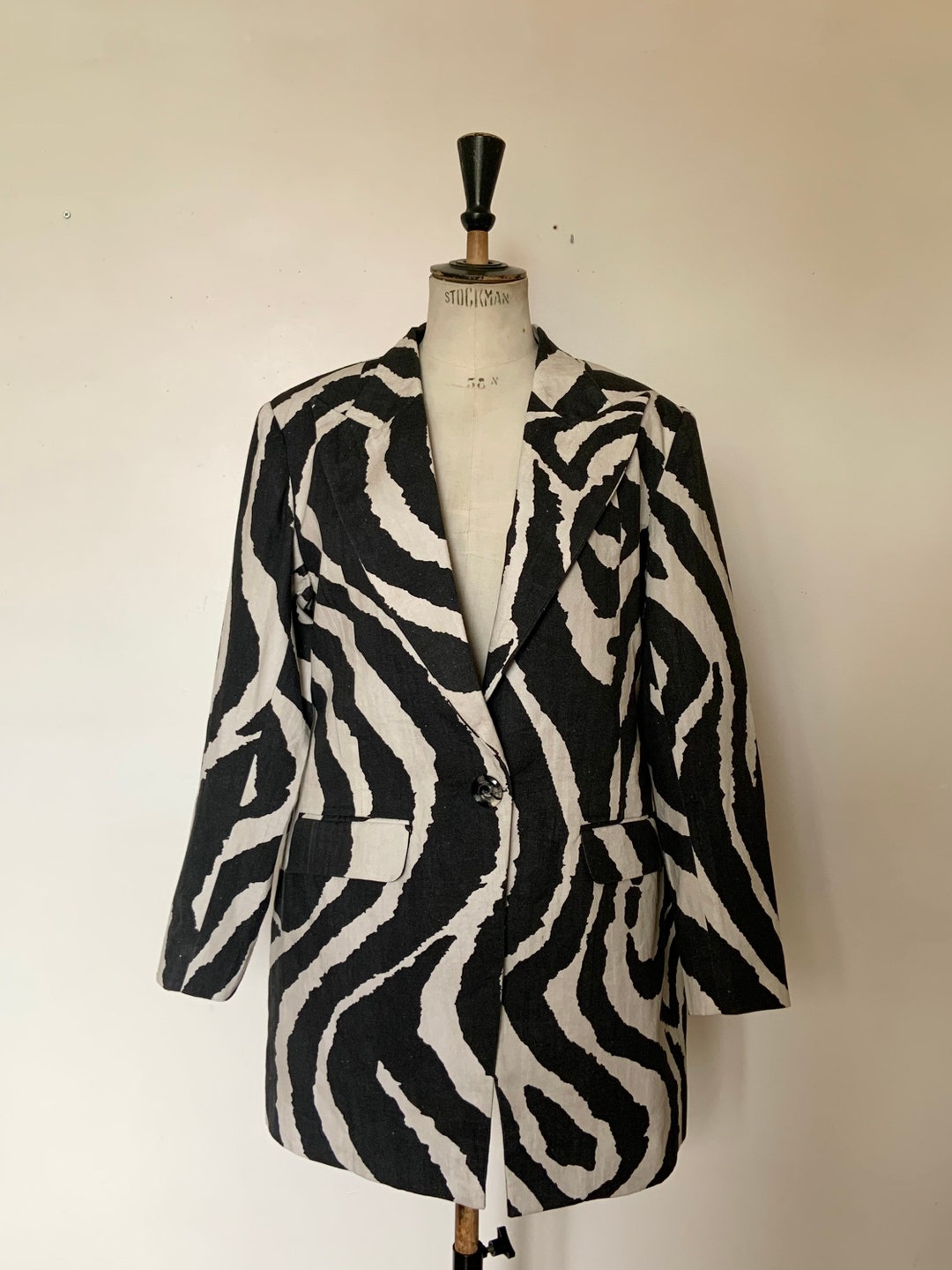 Zebra Print Linen Cream and Black Oversized Blazer With Black Lining ...