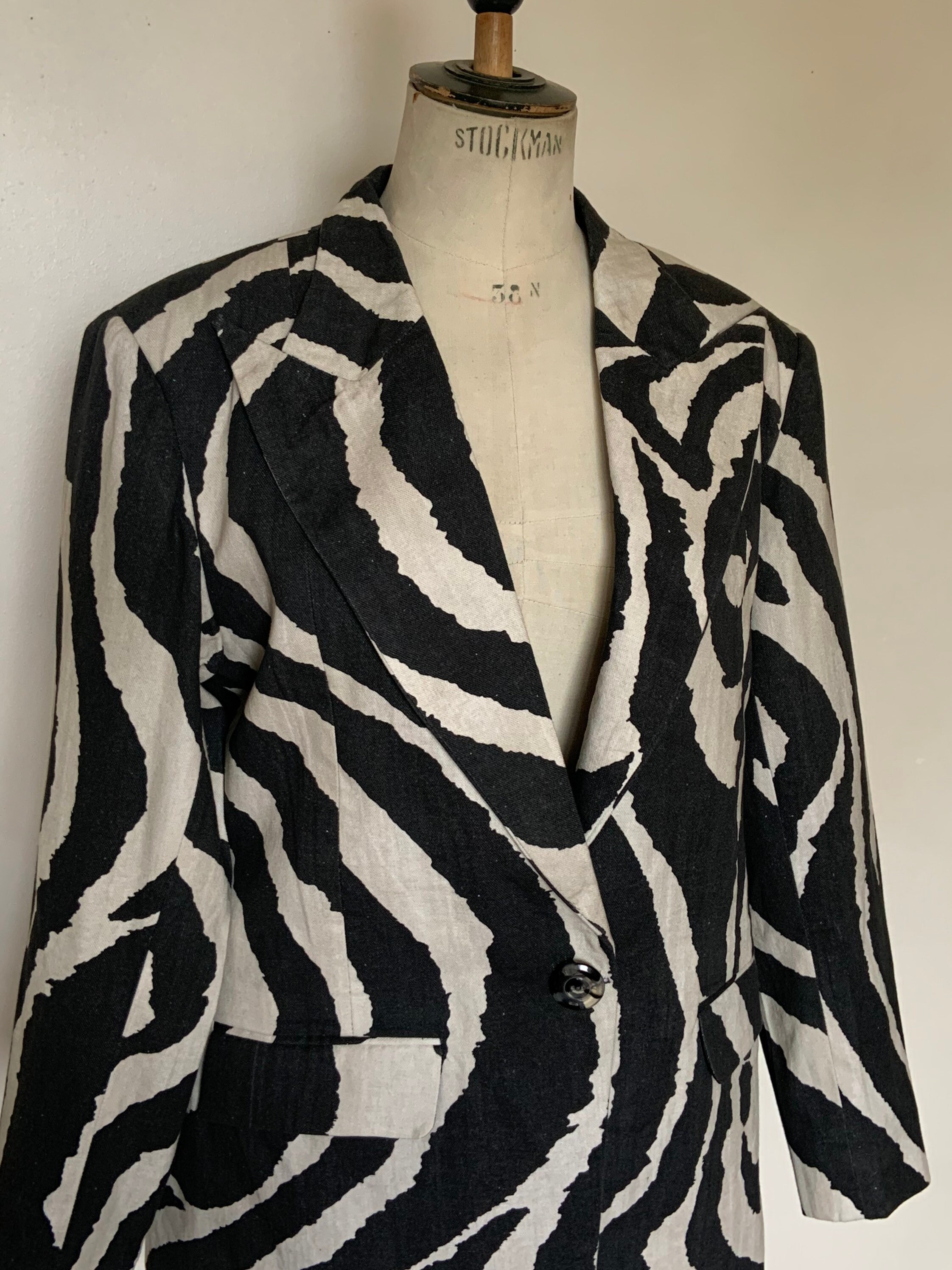 Zebra Print Linen Cream and Black Oversized Blazer With Black Lining ...
