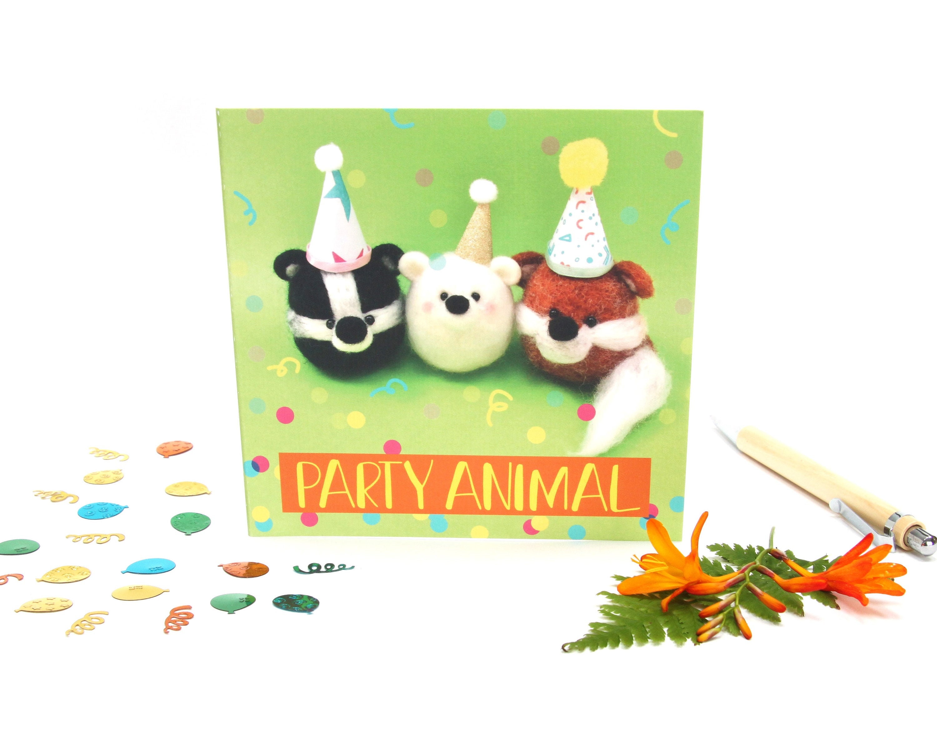 Party Animal Birthday Card, Birthday Card, Cute Animal Greeting Card ...