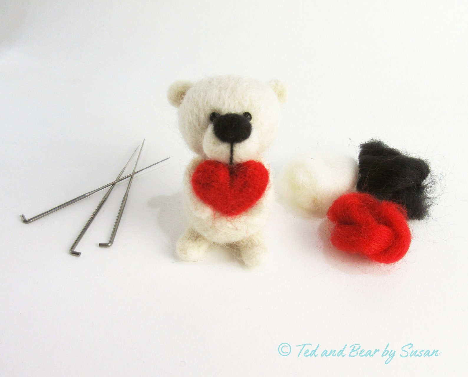 Needle Felted Bear, Handmade Miniature Bear With Love Heart, Woodland ...