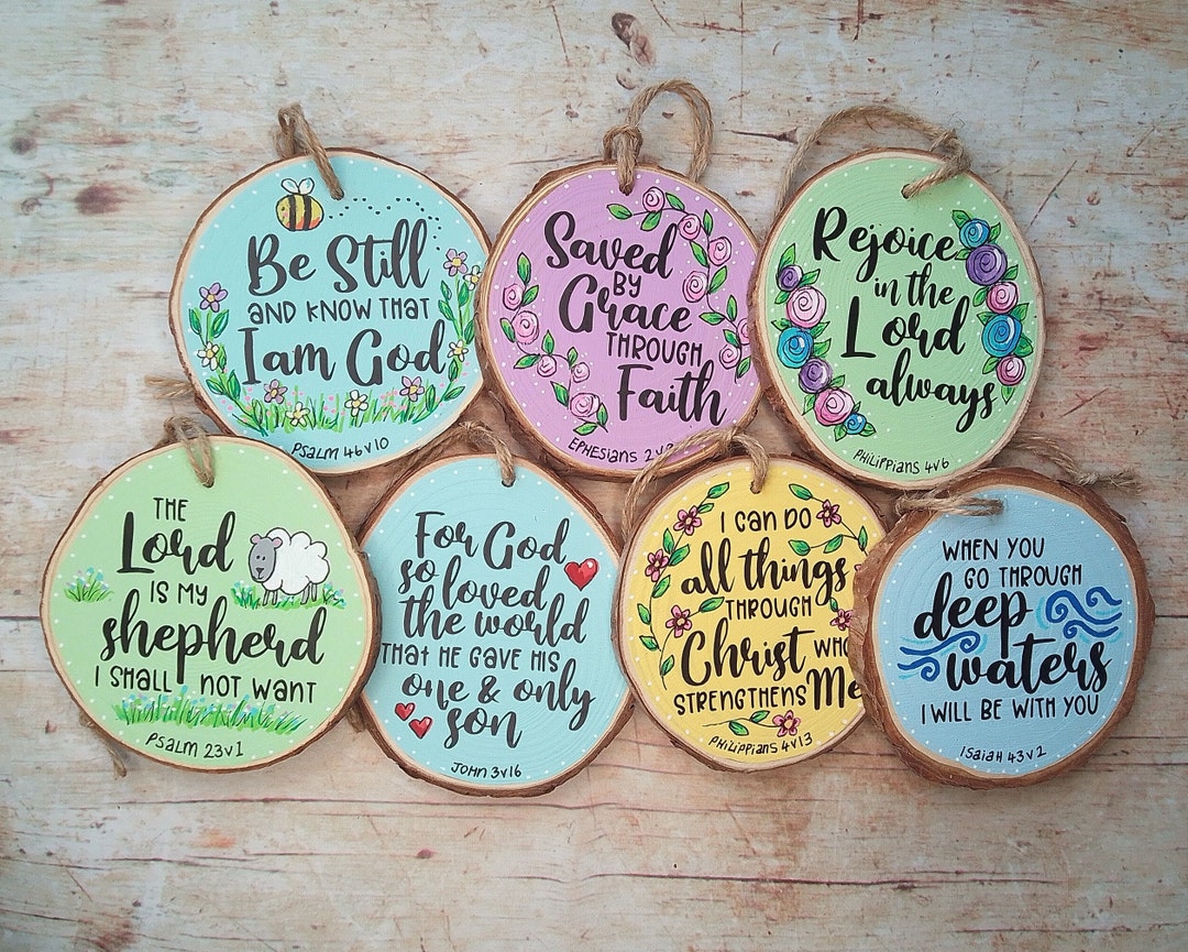 NEW Encouraging Bible Verse Wood Slice, Handpainted Scripture Hanging ...