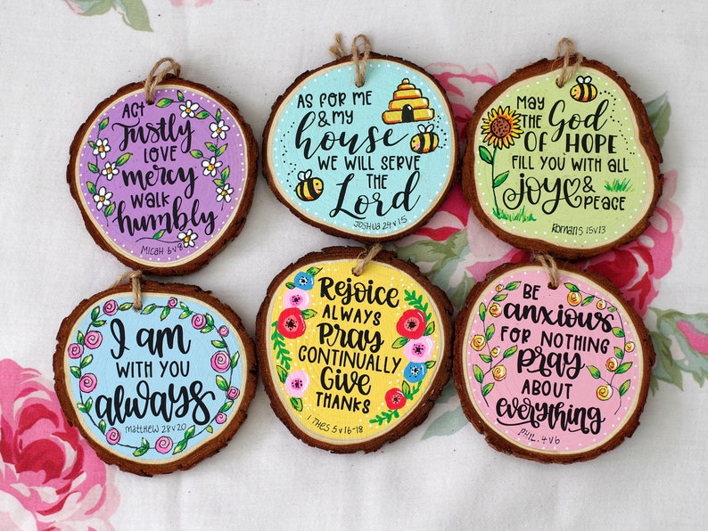 Encouraging Bible Verses on Hand Painted Wood Slices. Part 2 - Etsy