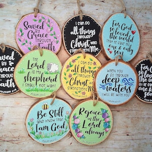 NEW Encouraging Bible Verse Wood Slice, Handpainted Scripture Hanging ...