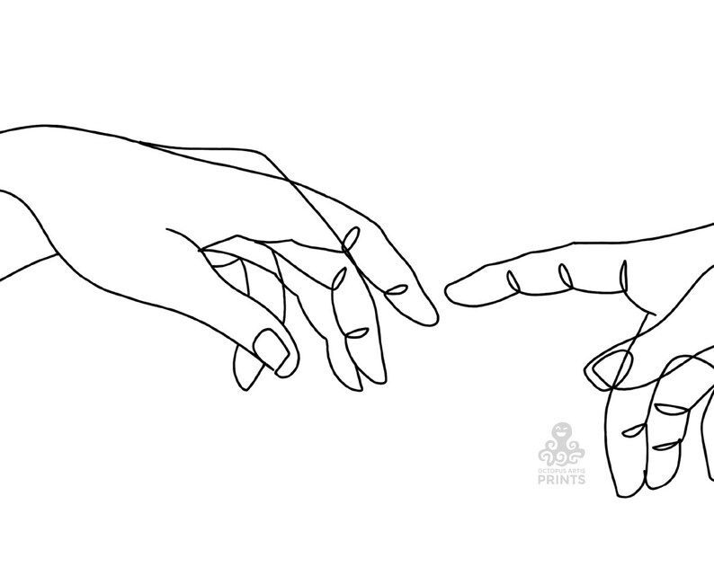 The Creation Of Adam Hands One Line Draw Art Print | Etsy