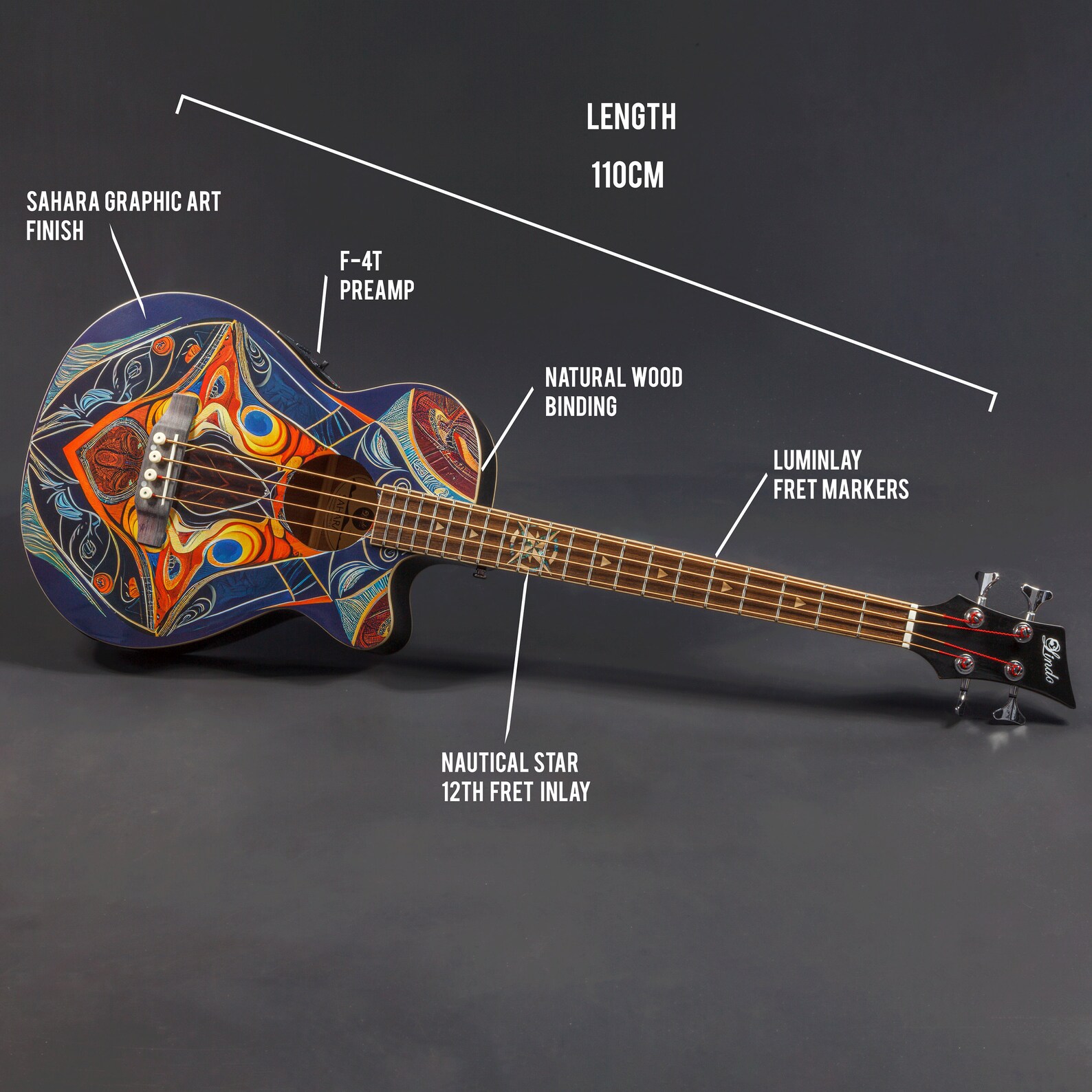 Lindo Sahara Electro Acoustic Bass Guitar (30" Short Scale) | Nautical ...