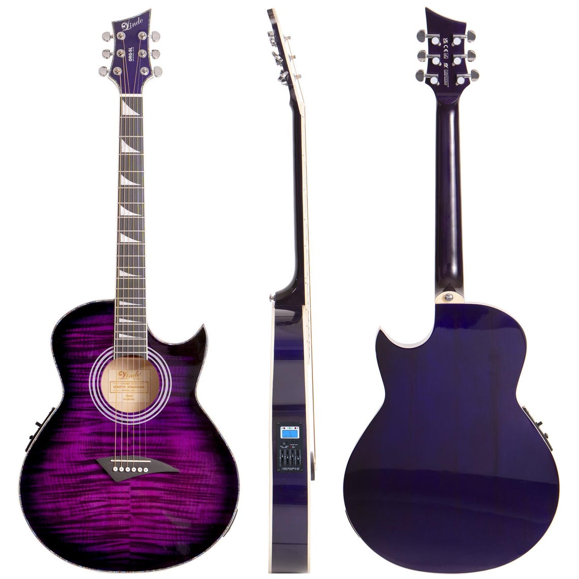 Lindo ORG-SL Slimline Purple Electro Acoustic Guitar With In-built F-4T ...