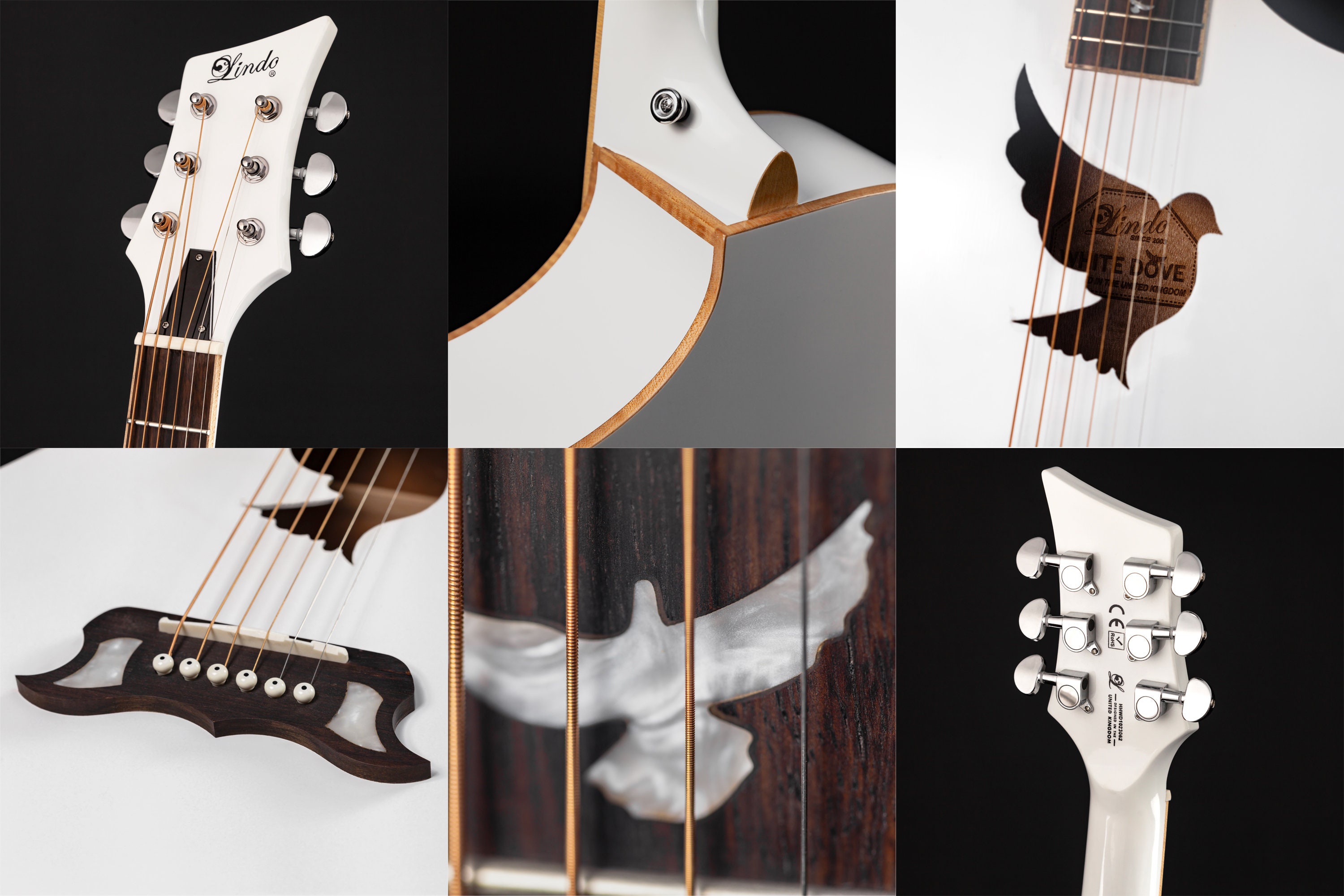 Lindo White Dove V3 Electro Acoustic Guitar | Beautiful High Gloss ...